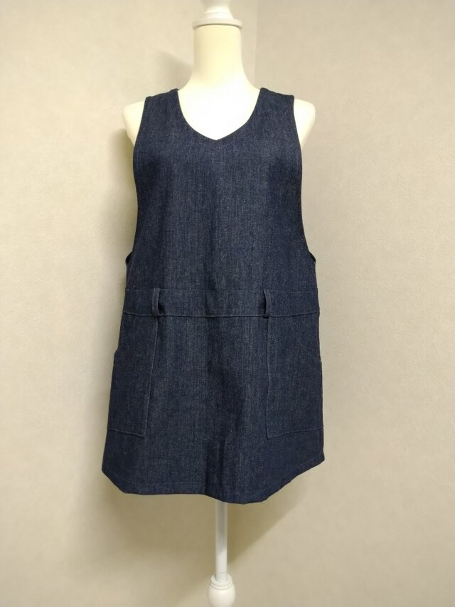 ワイルド感がカッコいい、ダンガリーのジャンスカエプロン。BLST-192 | iichi 日々の暮らしを心地よくするハンドメイドやアンティークのマーケットプレイス