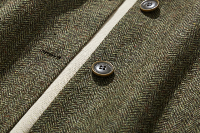 これからの季節の主役アウター ウール混ヘリンボーン織生地 ブルゾン コート グリーン 231013-3 | iichi 日々の暮らしを心地よくするハンドメイドやアンティークのマーケットプレイス