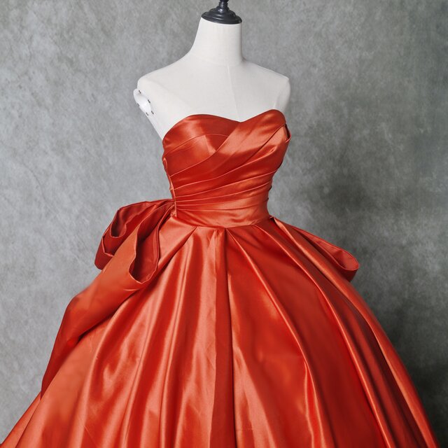 豪華！3ways パーティードレス テラコッタ色 ベアトップ ふっくら柔らかなバックリボン 花嫁 前撮り | iichi 日々の暮らしを心地よくするハンドメイドやアンティークのマーケットプレイス