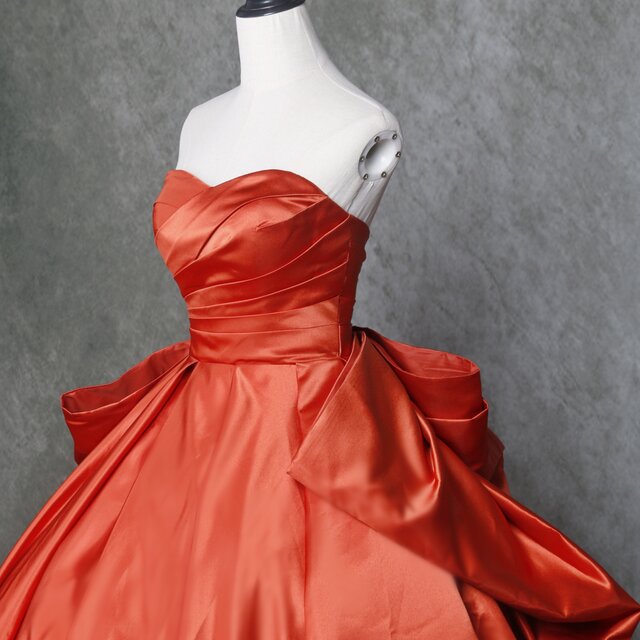 豪華！3ways パーティードレス テラコッタ色 ベアトップ ふっくら柔らかなバックリボン 花嫁 前撮り | iichi 日々の暮らしを心地よくするハンドメイドやアンティークのマーケットプレイス