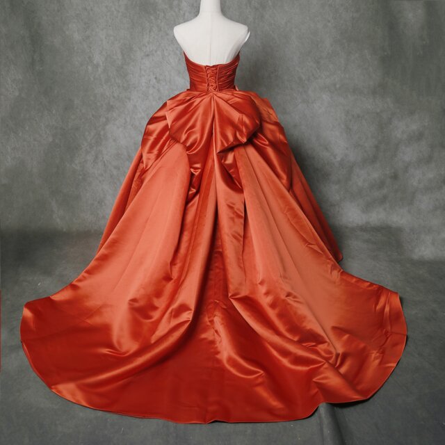 豪華！3ways パーティードレス テラコッタ色 ベアトップ ふっくら柔らかなバックリボン 花嫁 前撮り | iichi 日々の暮らしを心地よくするハンドメイドやアンティークのマーケットプレイス