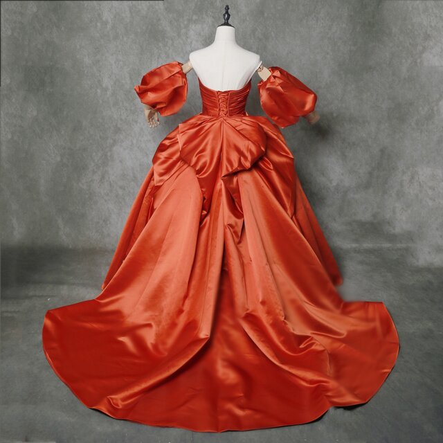 豪華！3ways パーティードレス テラコッタ色 ベアトップ ふっくら柔らかなバックリボン 花嫁 前撮り | iichi 日々の暮らしを心地よくするハンドメイドやアンティークのマーケットプレイス