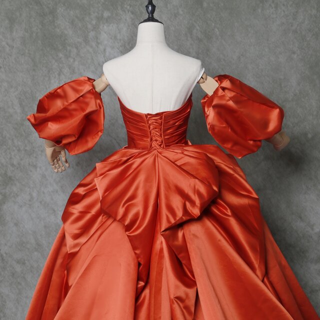 豪華！3ways パーティードレス テラコッタ色 ベアトップ ふっくら柔らかなバックリボン 花嫁 前撮り | iichi 日々の暮らしを心地よくするハンドメイドやアンティークのマーケットプレイス