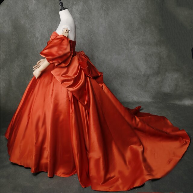 豪華！3ways パーティードレス テラコッタ色 ベアトップ ふっくら柔らかなバックリボン 花嫁 前撮り | iichi 日々の暮らしを心地よくするハンドメイドやアンティークのマーケットプレイス