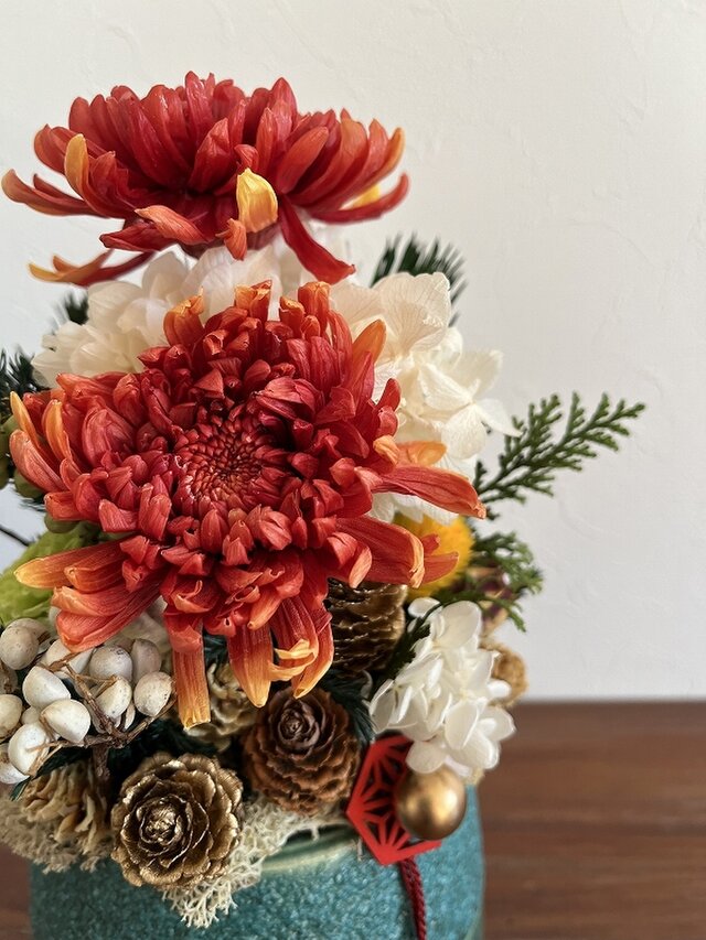 2024 お正月 「手毬 / てまり」 ポットアレンジ Lサイズ オレンジ | iichi 日々の暮らしを心地よくするハンドメイドやアンティークのマーケットプレイス