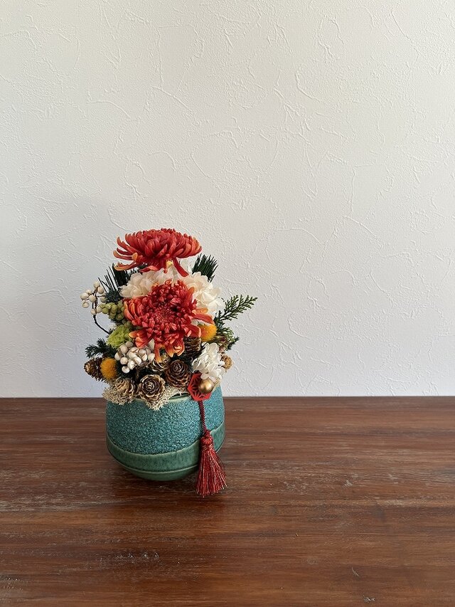 2024 お正月 「手毬 / てまり」 ポットアレンジ Lサイズ オレンジ | iichi 日々の暮らしを心地よくするハンドメイドやアンティークのマーケットプレイス