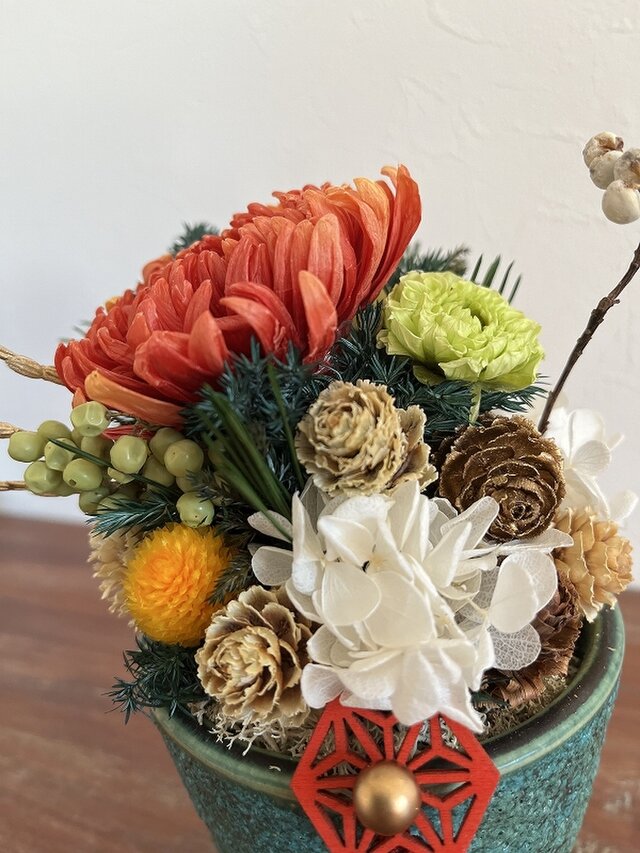 2024 お正月 「手毬 / てまり」 ポットアレンジ Sサイズ オレンジ | iichi 日々の暮らしを心地よくするハンドメイドやアンティークのマーケットプレイス