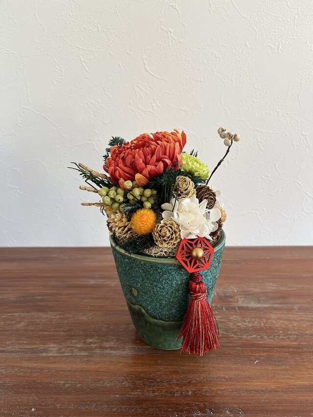 2024 お正月 「手毬 / てまり」 ポットアレンジ Sサイズ オレンジ | iichi 日々の暮らしを心地よくするハンドメイドやアンティークのマーケットプレイス