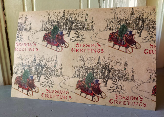 U.S.A. ヴィンテージ包装紙【雪そりと町並み】DA-WP061 | iichi 日々の暮らしを心地よくするハンドメイドやアンティークのマーケットプレイス