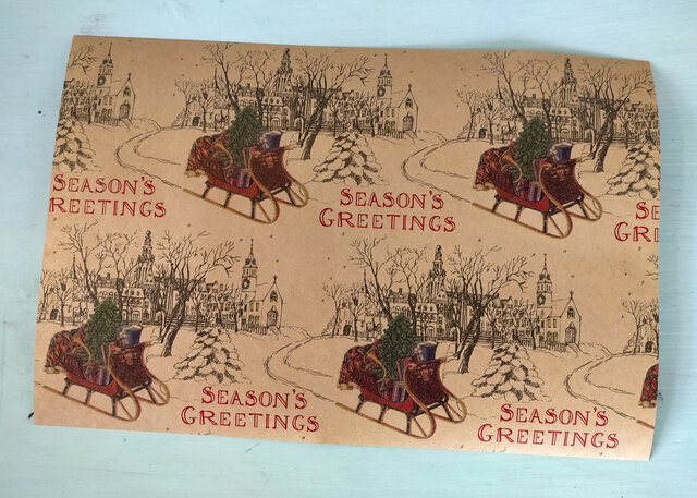 U.S.A. ヴィンテージ包装紙【雪そりと町並み】DA-WP061 | iichi 日々の暮らしを心地よくするハンドメイドやアンティークのマーケットプレイス