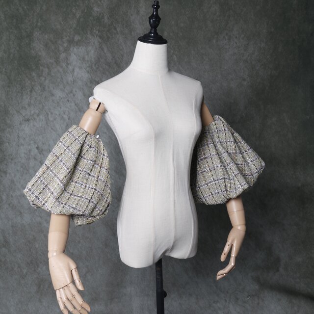 取り外し袖 イエロー ストレッチ 半袖 ハンドメイド パフスリーブ 細見えシルエット 花嫁 | iichi 日々の暮らしを心地よくするハンドメイドやアンティークのマーケットプレイス