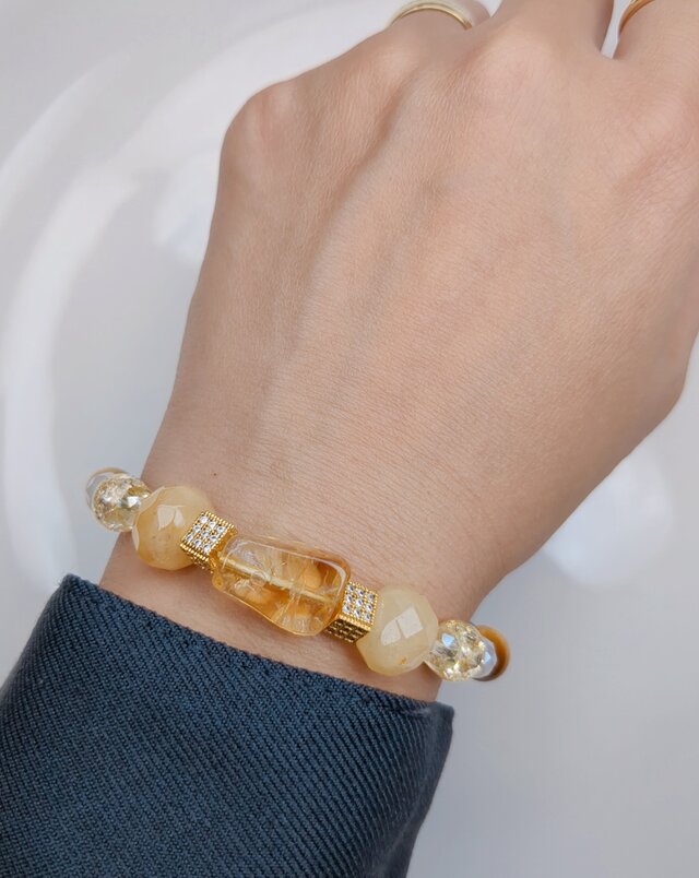 「シトリン オレンジジェイド タイガーアイ ゴールドストーン」天然石ブレスレット | iichi 日々の暮らしを心地よくするハンドメイドやアンティークのマーケットプレイス