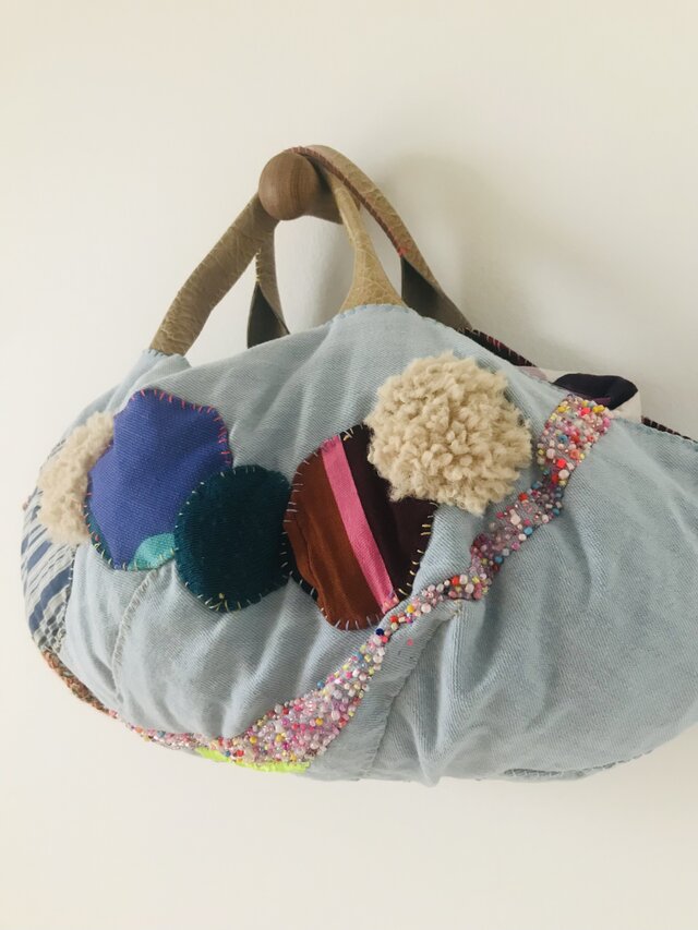 Bag 手縫いのバッグ 布製 本革持ち手 スローファッション ハンドメイド 1925 | iichi 日々の暮らしを心地よくするハンドメイドやアンティークのマーケットプレイス