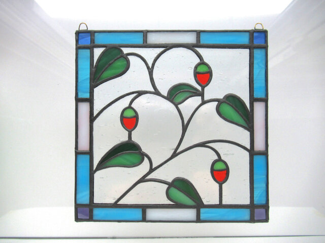 ステンドグラス ミニパネル 赤い実 15cm | iichi 日々の暮らしを心地よくするハンドメイドやアンティークのマーケットプレイス