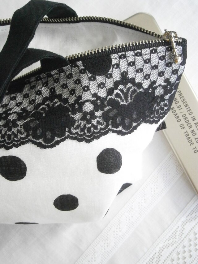 DotsLinen×BlackLace 柔らかいBag | iichi 日々の暮らしを心地よくするハンドメイドやアンティークのマーケットプレイス