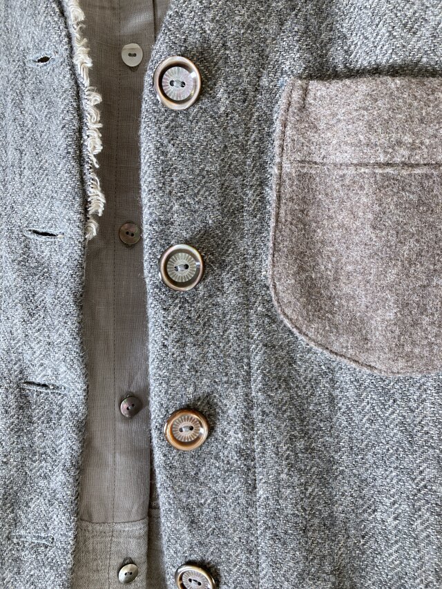 honakana ヘリンボーンウールジャケット -グレー×ブラウン- | iichi 日々の暮らしを心地よくするハンドメイドやアンティークのマーケットプレイス