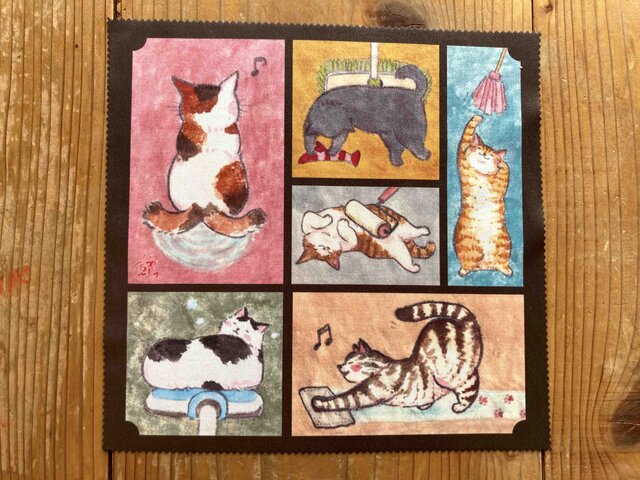 クリーナークロス「お掃除と猫」20cm | iichi 日々の暮らしを心地よくするハンドメイドやアンティークのマーケットプレイス
