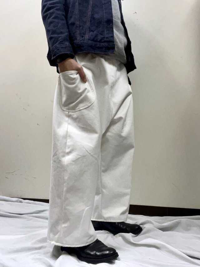 ”2023年ありがとう去る得るジーンズ” サルエルパンツ101 ホワイトデニムver. | iichi 日々の暮らしを心地よくするハンドメイドやアンティークのマーケットプレイス