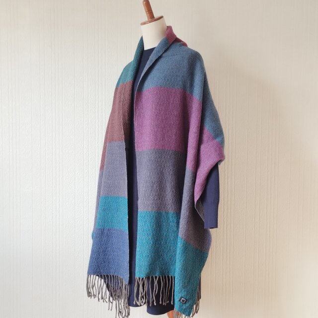 手織り ストール マフラー 青×パープル×ピンク ヤク100％ | iichi 日々の暮らしを心地よくするハンドメイドやアンティークのマーケットプレイス