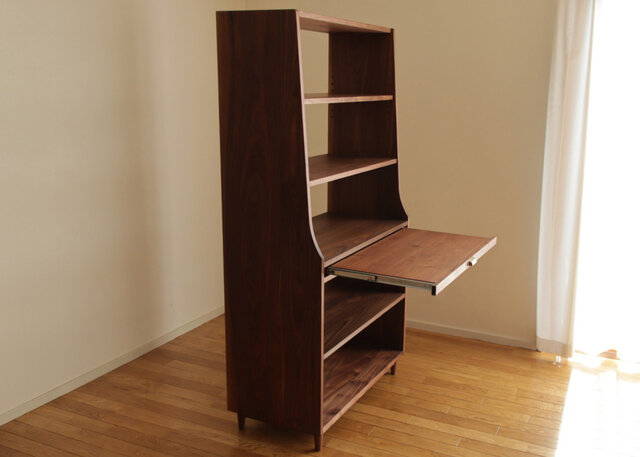 シェルフ 引き出し式天板 サイズオーダー可 ウォールナット shelf02-wal | iichi 日々の暮らしを心地よくするハンドメイドやアンティークのマーケットプレイス
