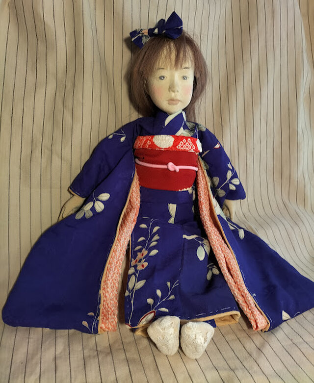 ドール背丈44cm位用 錦紗の振袖セット (紺・紫） | iichi 日々の暮らしを心地よくするハンドメイドやアンティークのマーケットプレイス