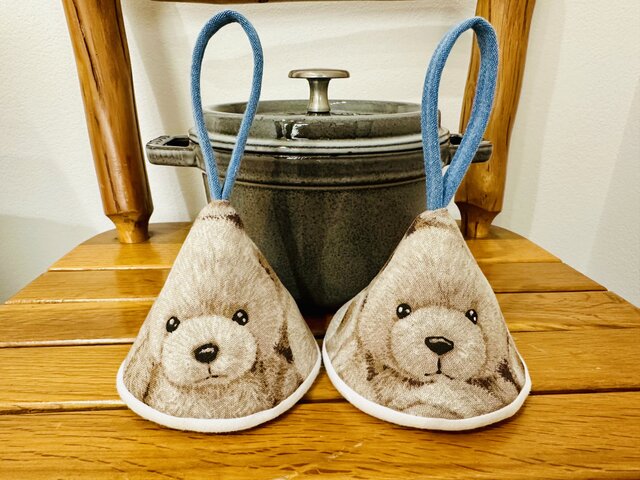 三角鍋つかみ★staub ストウブ ホーロー デニムリメイク | iichi 日々の暮らしを心地よくするハンドメイドやアンティークのマーケットプレイス