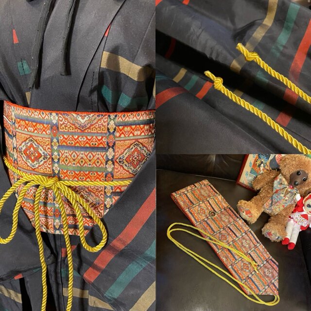 和洋折衷 古着 アンサンブル 着物 和 ハンドメイド リメイク ワンピース ドレス 八寸名古屋帯サッシュベルト aKW-33 | iichi 日々の暮らしを心地よくするハンドメイドや ...