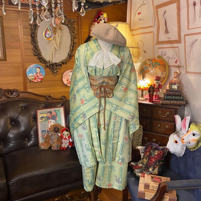 和洋折衷 古着 アンサンブル 着物 和 ハンドメイド リメイク ワンピース ドレス 八寸名古屋帯サッシュベルト aKW-37 | iichi 日々の暮らしを心地よくするハンドメイドや ...