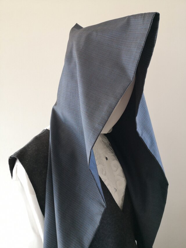 ストールフード大島紬（藍色亀甲絣）03401 | iichi 日々の暮らしを心地よくするハンドメイドやアンティークのマーケットプレイス