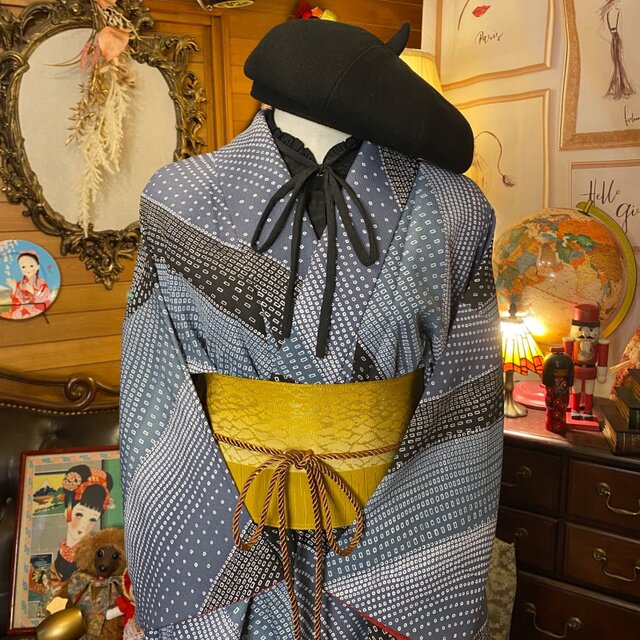 和洋折衷 レトロ 古着 洗える 化繊 着物 和 ハンドメイド リメイク ワンピース ドレス 帯サッシュベルト KW-169 | iichi 日々の暮らしを心地よくするハンドメイドやアンティーク ...
