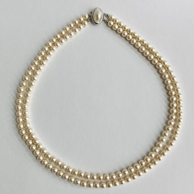 貝パール2連ミディアムネックレス/7mm約55/60cm/ホワイトベージュ/R/made in japan | iichi 日々の暮らしを心地よくするハンドメイドやアンティークのマーケットプレイス