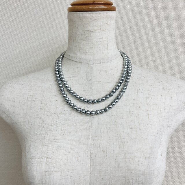 貝パール2連ネックレス＆ブレスレット/7mm約65/70cm+/グレー/R/made in japan | iichi 日々の暮らしを心地よくするハンドメイドやアンティークのマーケットプレイス