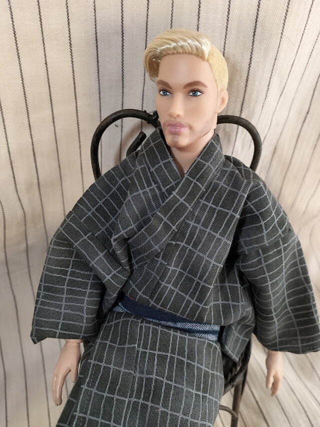 ケン LOOKS（背丈31cm）用 着物セット（グレー） | iichi 日々の暮らしを心地よくするハンドメイドやアンティークのマーケットプレイス