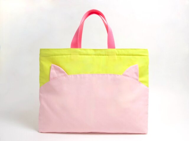 【3点セット】ねこ 入園入学セット ピンク × ライムイエロー Kids | iichi 日々の暮らしを心地よくするハンドメイドやアンティークのマーケットプレイス