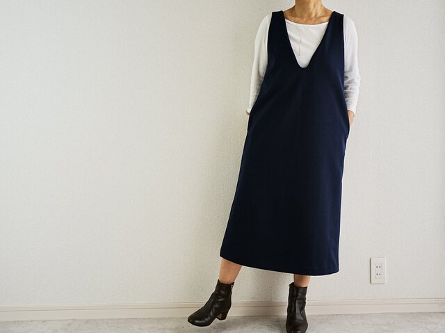 Vネックストレッチジャンパースカート No.296 | iichi 日々の暮らしを心地よくするハンドメイドやアンティークのマーケットプレイス