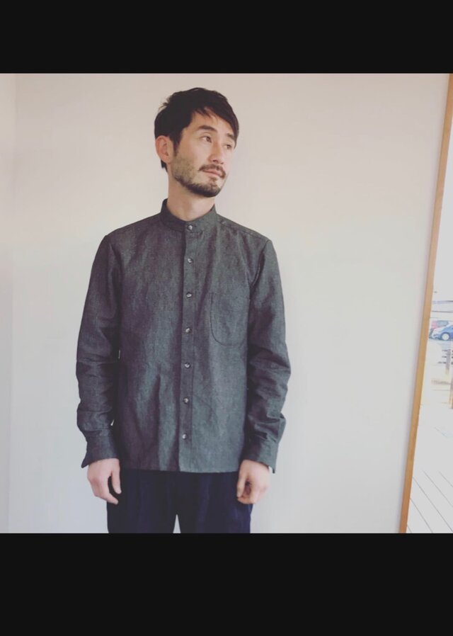 1月・2月限定受注生産 「men's ネップミックスバンドカラー スクエアカットシャツ BGW 長袖」べっ甲ボタン/サイズ2 | iichi 日々の暮らしを心地よくするハンドメイドや ...