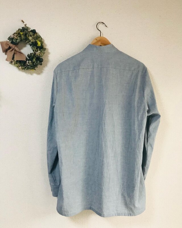 1月・2月限定受注生産 「men's ネップミックスバンドカラー スクエアカットシャツ BGW 長袖」べっ甲ボタン/サイズ2 | iichi 日々の暮らしを心地よくするハンドメイドや ...