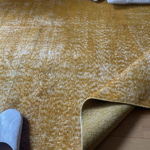 102×195 黄金イエローオレンジ オーバーダイ トルコヴィンテージラグ | iichi 日々の暮らしを心地よくするハンドメイドやアンティークのマーケットプレイス