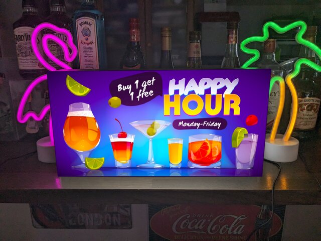 【Lサイズ】ハッピーアワー カクテル カフェ BAR スナック パブ 店舗 自宅 宅飲み 照明 看板 置物 雑貨 ライトBOX | iichi 日々の暮らしを心地よくするハンドメイドや ...