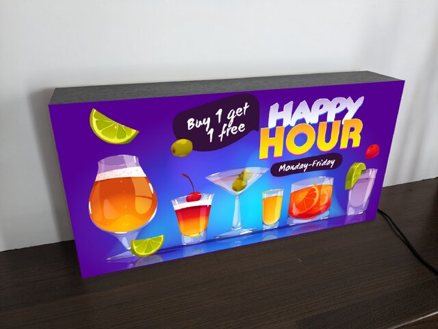 【Lサイズ】ハッピーアワー カクテル カフェ BAR スナック パブ 店舗 自宅 宅飲み 照明 看板 置物 雑貨 ライトBOX | iichi 日々の暮らしを心地よくするハンドメイドや ...