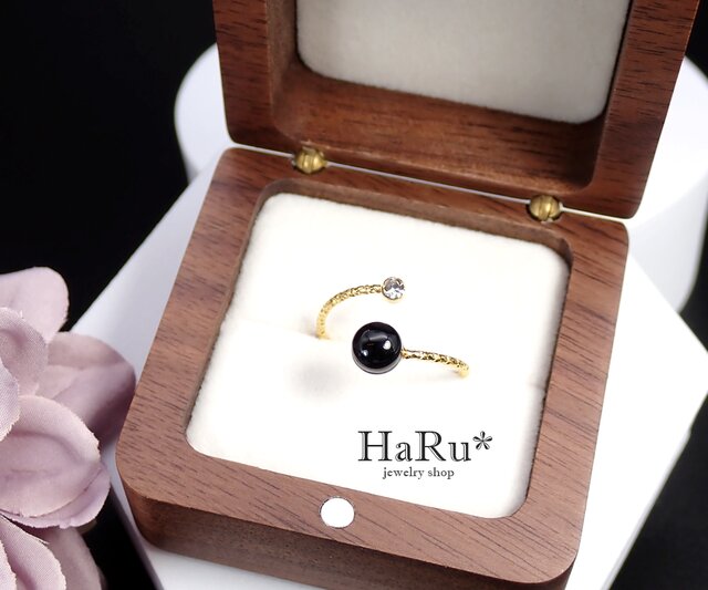 サージカルステンレスリングG（オニキス＆ジルコニア）フリーサイズ*R29 | iichi 日々の暮らしを心地よくするハンドメイドやアンティークのマーケットプレイス