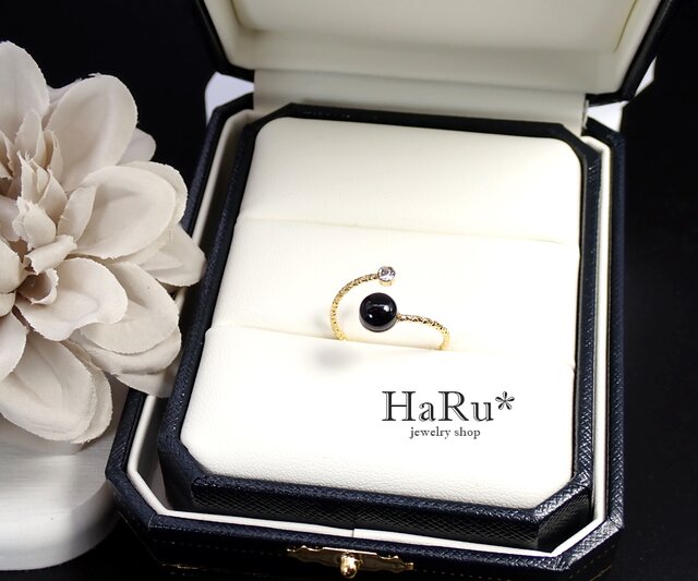 サージカルステンレスリングG（オニキス＆ジルコニア）フリーサイズ*R29 | iichi 日々の暮らしを心地よくするハンドメイドやアンティークのマーケットプレイス