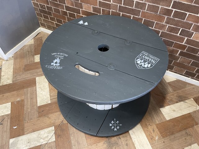 在庫あり 即納 hotaru ドラムテーブル テーブル リビング BBQ カーキ ホワイト ステンシル キャスター | iichi 日々の暮らしを心地よくするハンドメイドやアンティークの ...