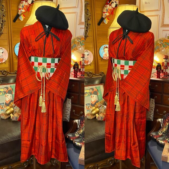 和洋折衷 古着 紬 アンサンブル 着物 和 モダン ハンドメイド リメイク ワンピース ドレス 帯サッシュベルト aKW-55 | iichi 日々の暮らしを心地よくするハンドメイドや ...