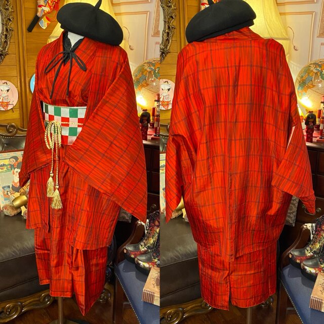 和洋折衷 古着 紬 アンサンブル 着物 和 モダン ハンドメイド リメイク ワンピース ドレス 帯サッシュベルト aKW-55 | iichi 日々の暮らしを心地よくするハンドメイドや ...