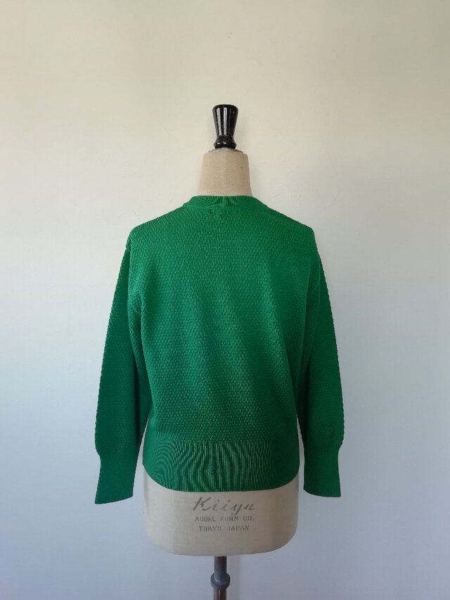 【2024SS新作】ポコポコ編みクルーネックプルオーバー（01089） グリーン | iichi 日々の暮らしを心地よくするハンドメイドやアンティークのマーケットプレイス