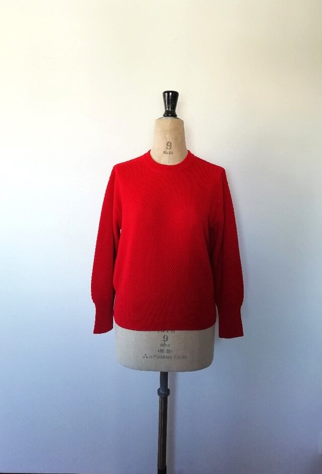 【2024SS新作】ポコポコ編みクルーネックプルオーバー（01089） トマトレッド | iichi 日々の暮らしを心地よくするハンドメイドやアンティークのマーケットプレイス