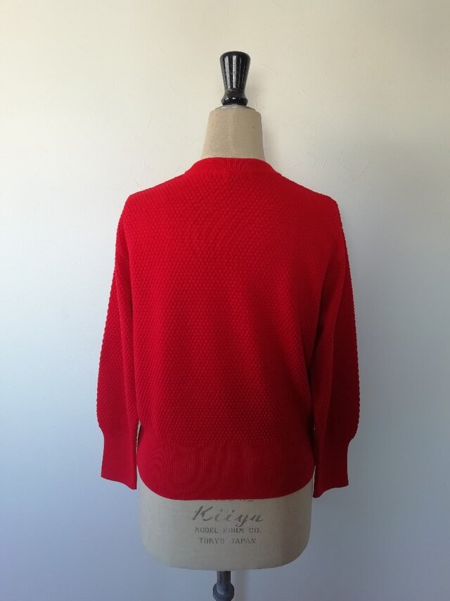 【2024SS新作】ポコポコ編みクルーネックプルオーバー（01089） トマトレッド | iichi 日々の暮らしを心地よくするハンドメイドやアンティークのマーケットプレイス