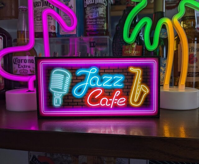 ジャズ カフェ ジャズ喫茶 サックス ライブバー レコード 店舗 自宅 パーティー 照明 看板 置物 雑貨 ライトBOX | iichi 日々の暮らしを心地よくするハンドメイドやアンティークの ...