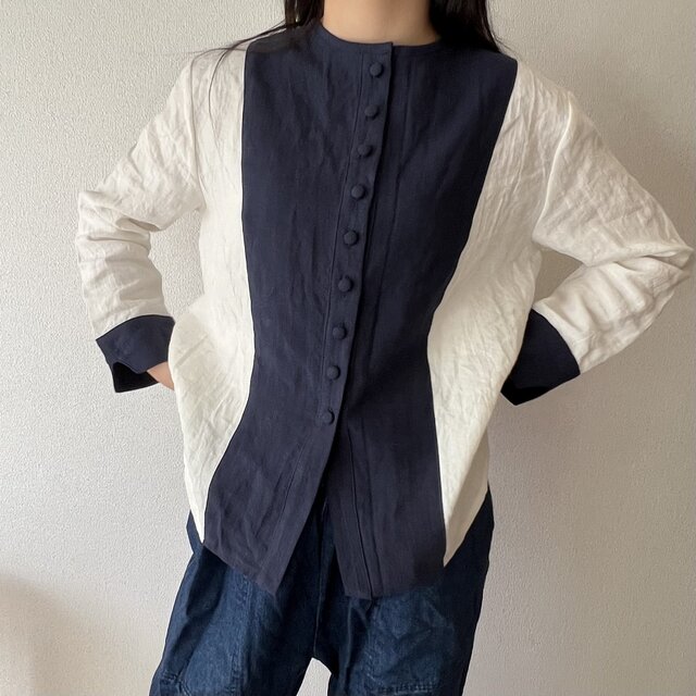 フレンチリネンのバイカラーシャツ | iichi 日々の暮らしを心地よくするハンドメイドやアンティークのマーケットプレイス